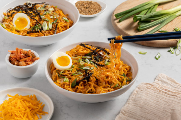Cheesy Kimchi Ramen Landscape | Savor Recipes